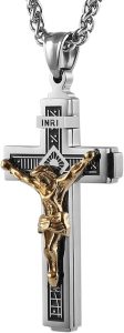 HZMAN Catholic Jesus Christ on INRI Cross Crucifix Gold Silver Tone ...